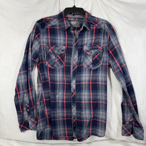 BKE | Shirts | Bke Flannel Cowboy Tailored Fit Red Blue Long Sleeve ...